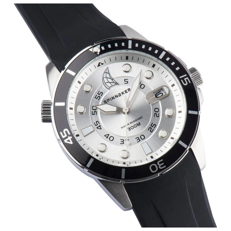 Spinnaker Mens Helium Watch (White Dial - Black Silicon Strap) | Sport