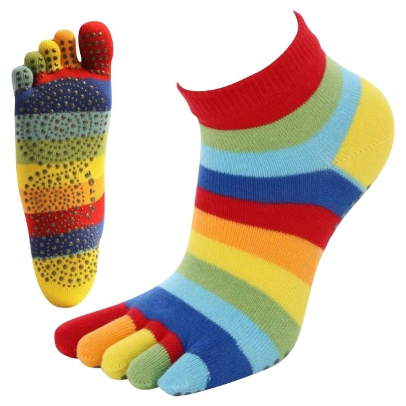 Anti-Slip Sole Trainer Toe Socks (3 Pack - Rainbow Stripey)